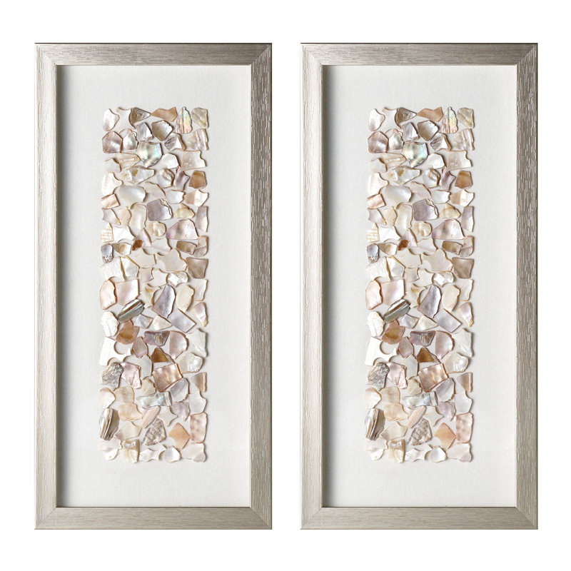 Rosecliff Heights Natural Seashell Mosaic 2-Piece Framed Wall Decor Set & Reviews | Wayfair